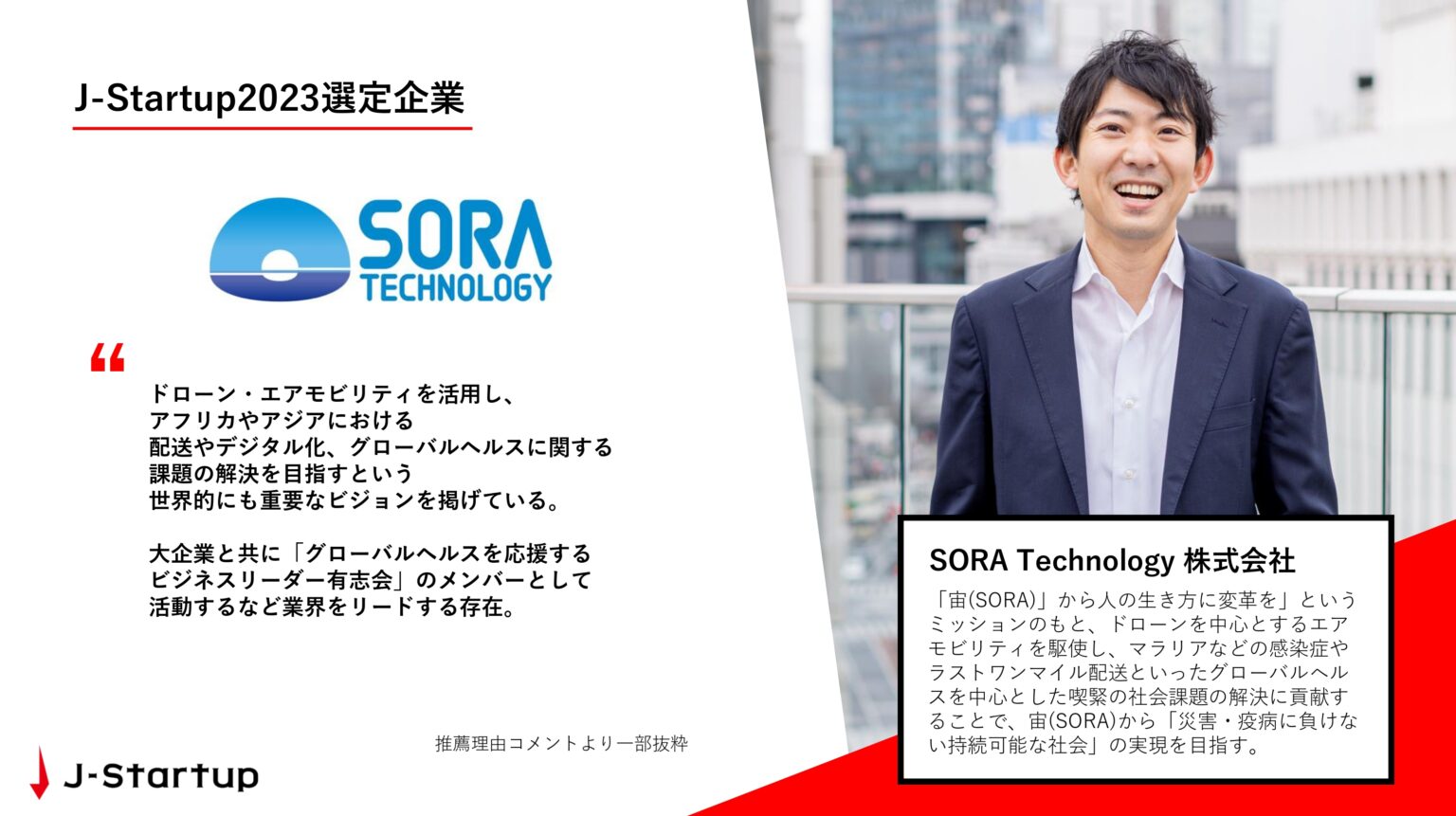 SORA Technology was selected for “J-Startup 2023”